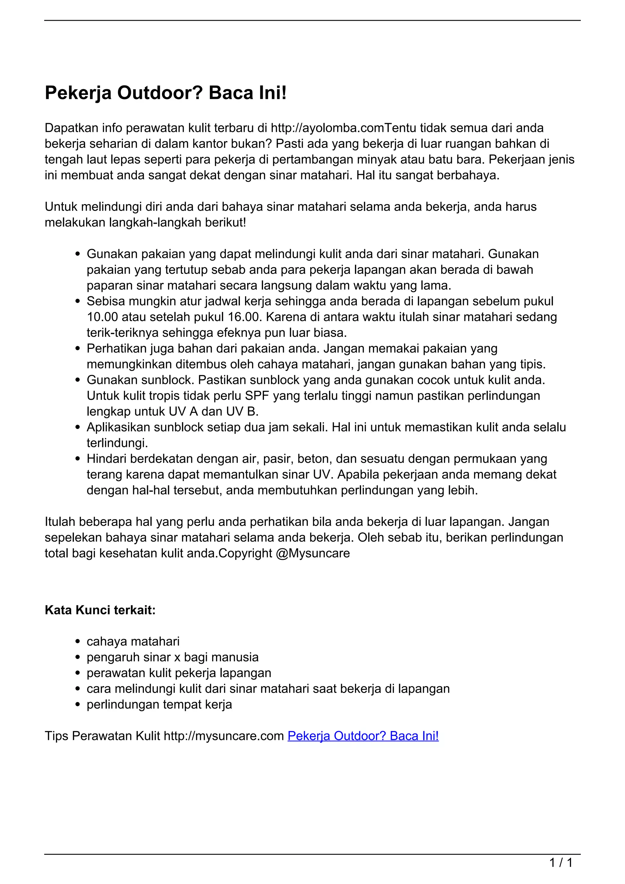 Pekerja Outdoor? Baca Ini! | PDF