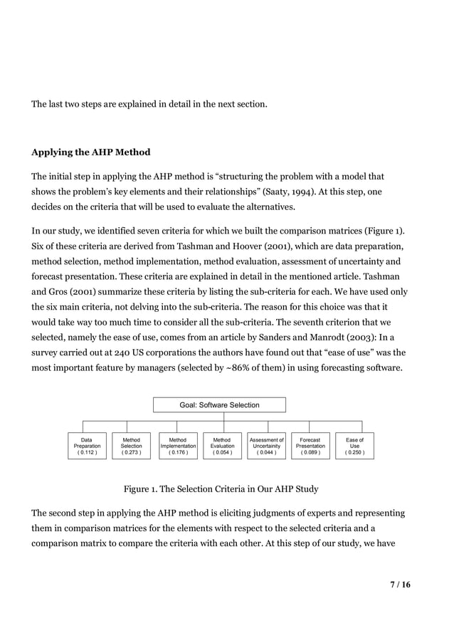 Application Of The Analytic Hierarchy Process Ahp For Selection Of