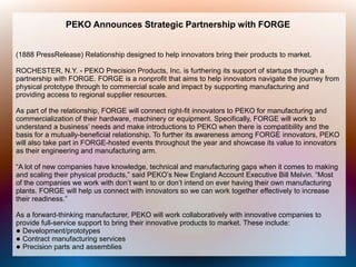 PEKO Announces Strategic Partnership with FORGE | PPT | Manufacturing ...