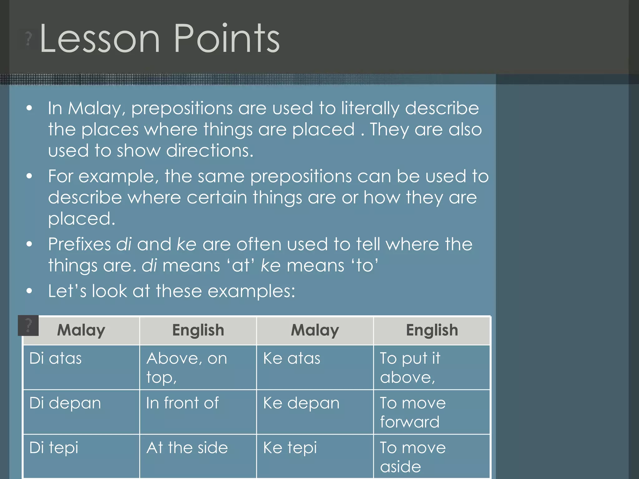 Pelajaran 3 – Lesson 3 ( Prepositions) | PPT