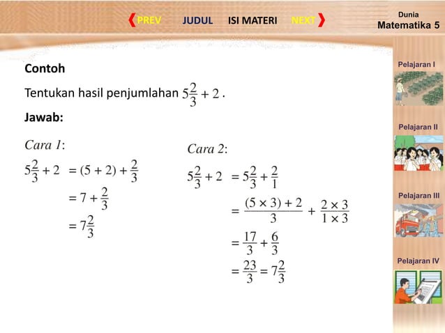MEDIA PPT MATERI PENJUMLAHAN DAN PENGURANGAN PECAHAN | PPTX