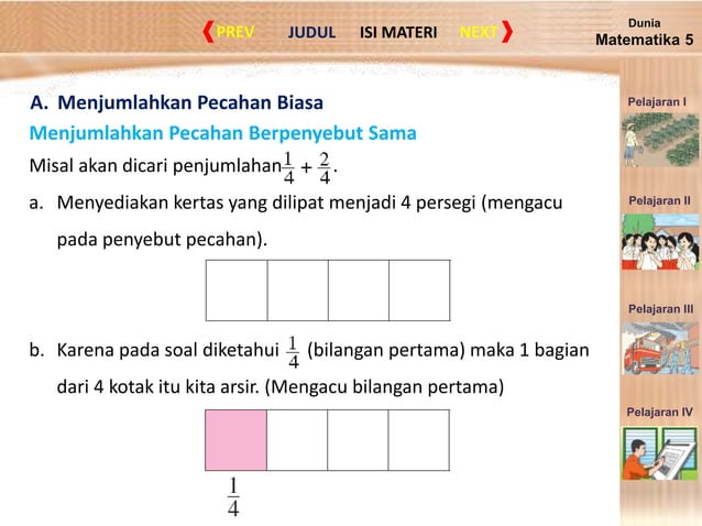 MEDIA PPT MATERI PENJUMLAHAN DAN PENGURANGAN PECAHAN | PPTX