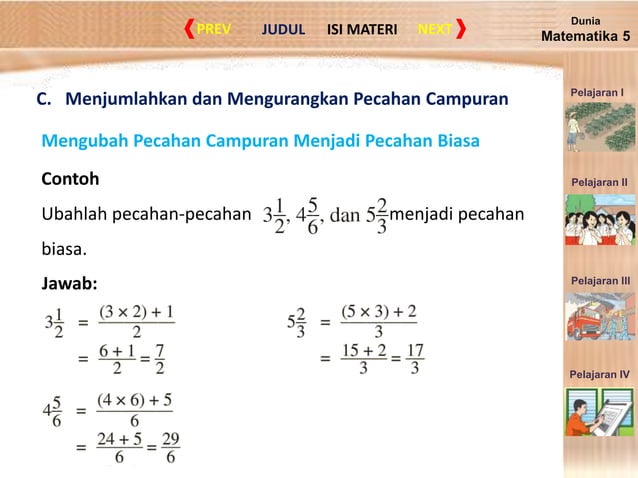 MEDIA PPT MATERI PENJUMLAHAN DAN PENGURANGAN PECAHAN | PPTX