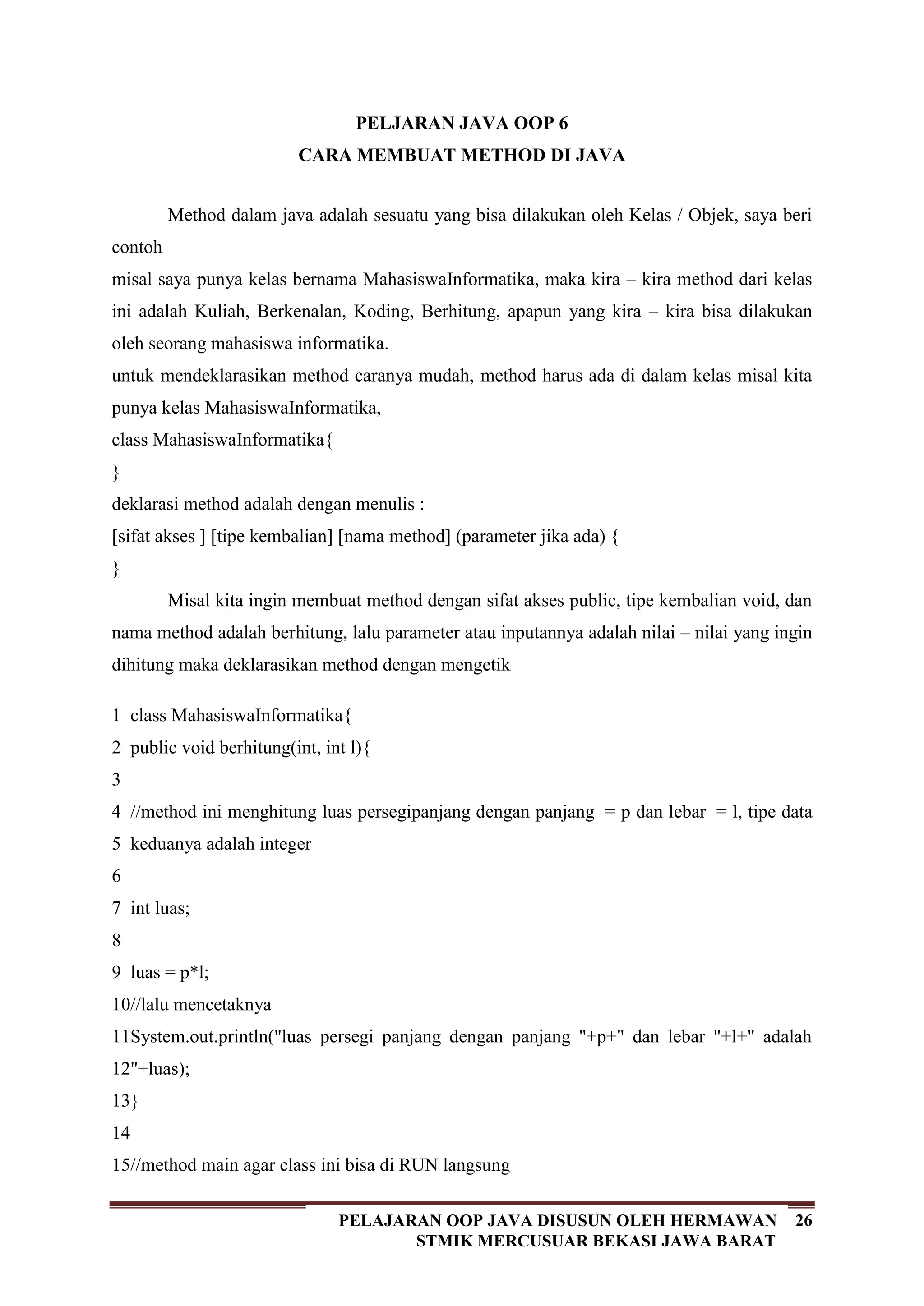 Pelajaran oop java ii pengertian method dan cara pembuatan method by ...