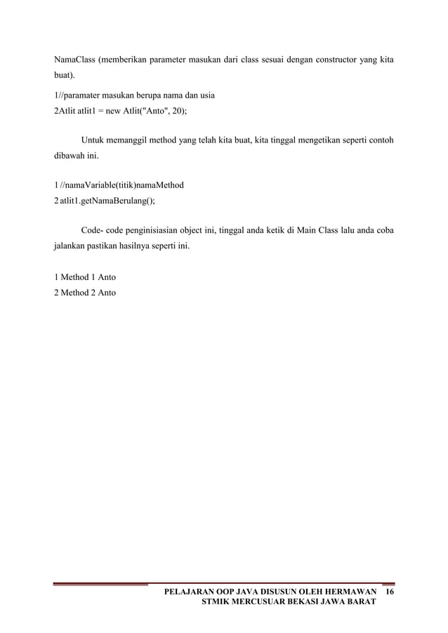 Pelajaran oop java ii pengertian method dan cara pembuatan method by hermawan | PDF