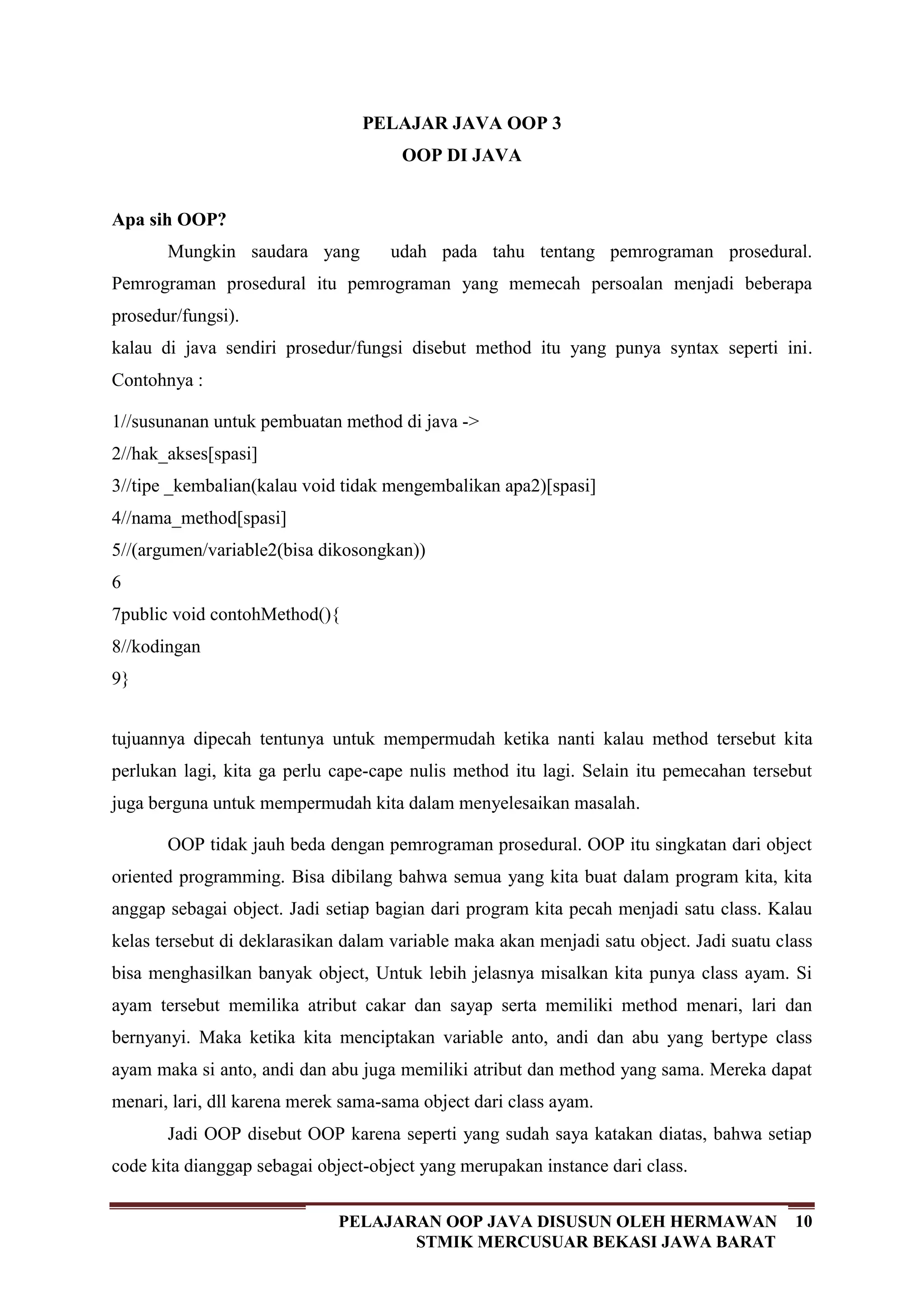 Pelajaran oop java 2 pengertian method dan cara pembuatan method by ...