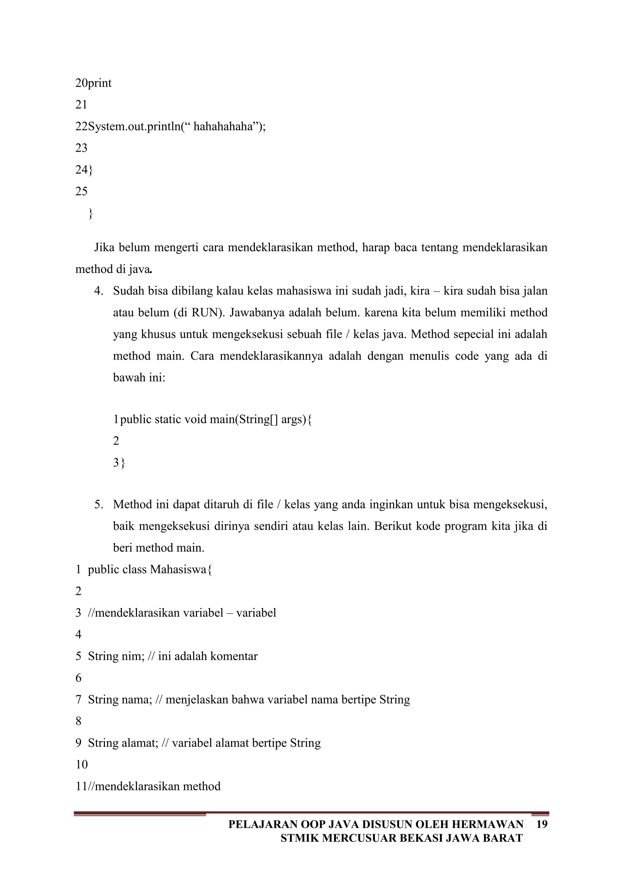 Pelajaran oop java 2 pengertian method dan cara pembuatan method by ...