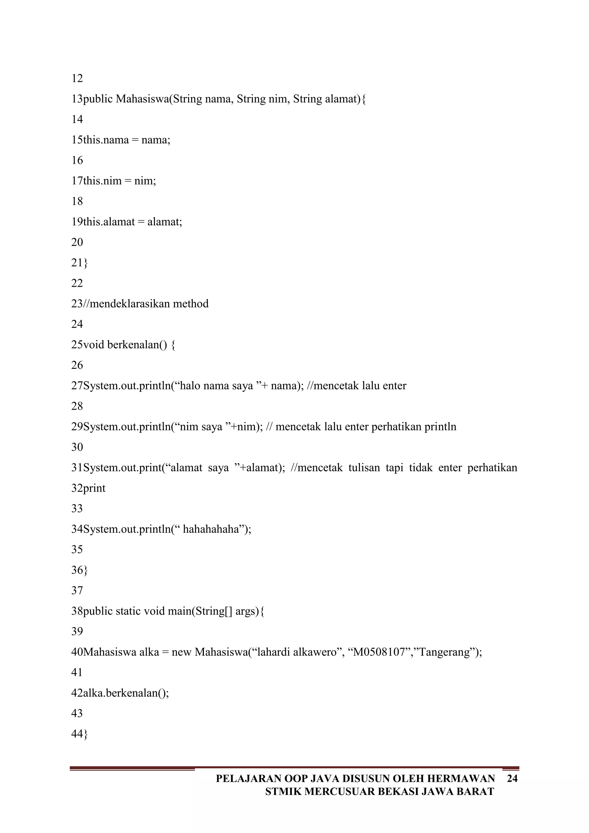 Pelajaran oop java 2 pengertian method dan cara pembuatan method by ...