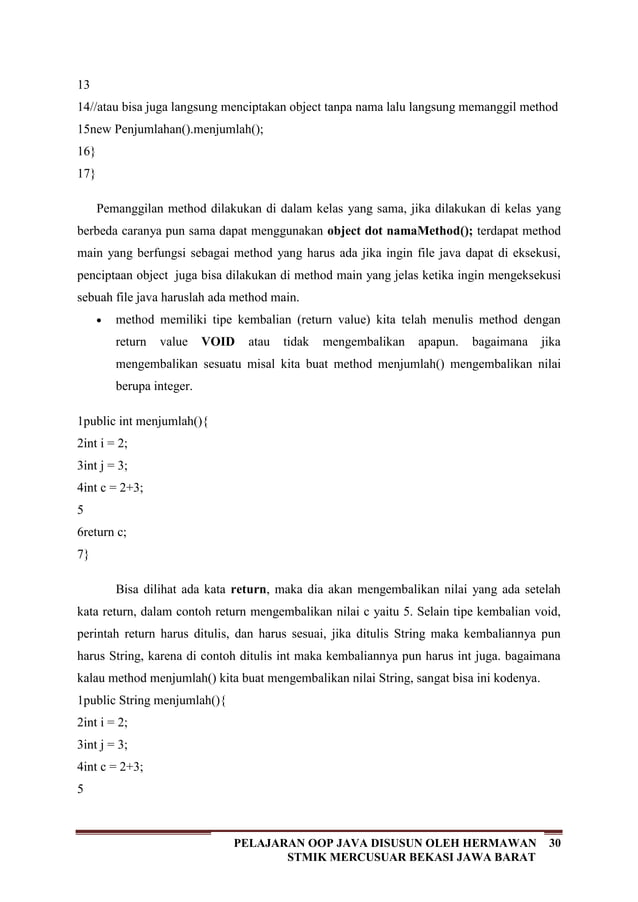 Pelajaran oop java 2 pengertian method dan cara pembuatan method by ...
