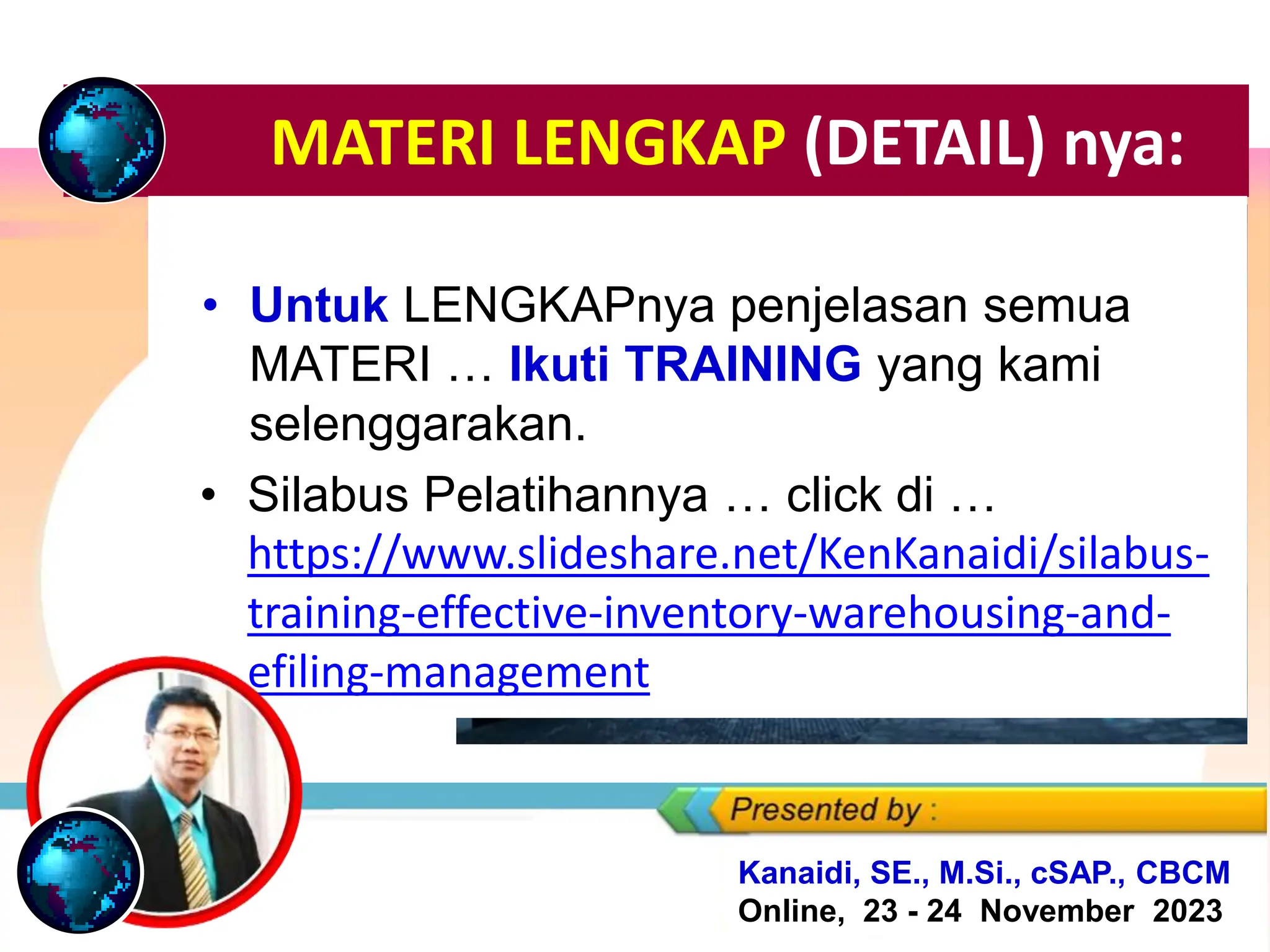PELAKSANAAN + Link-Link MATERI Training_ "Effective INVENTORY & WAREHOUSING MANAGEMENT". | PPTX