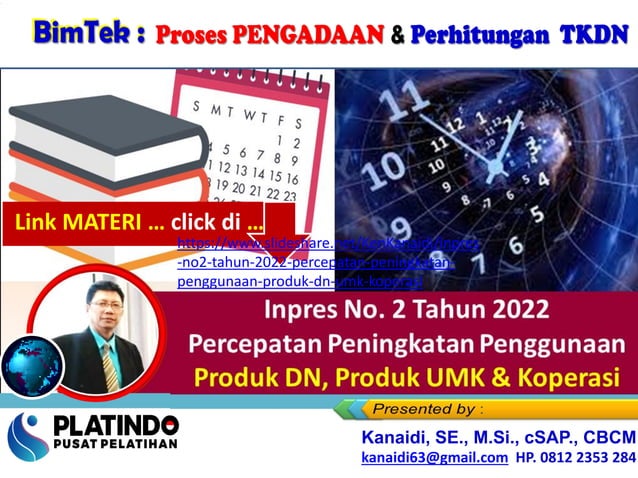 Info PELAKSANAAN + Link2 MATERI Training "Teknik Perhitungan dan Verifikasi TKDN & BMP + Pref ...