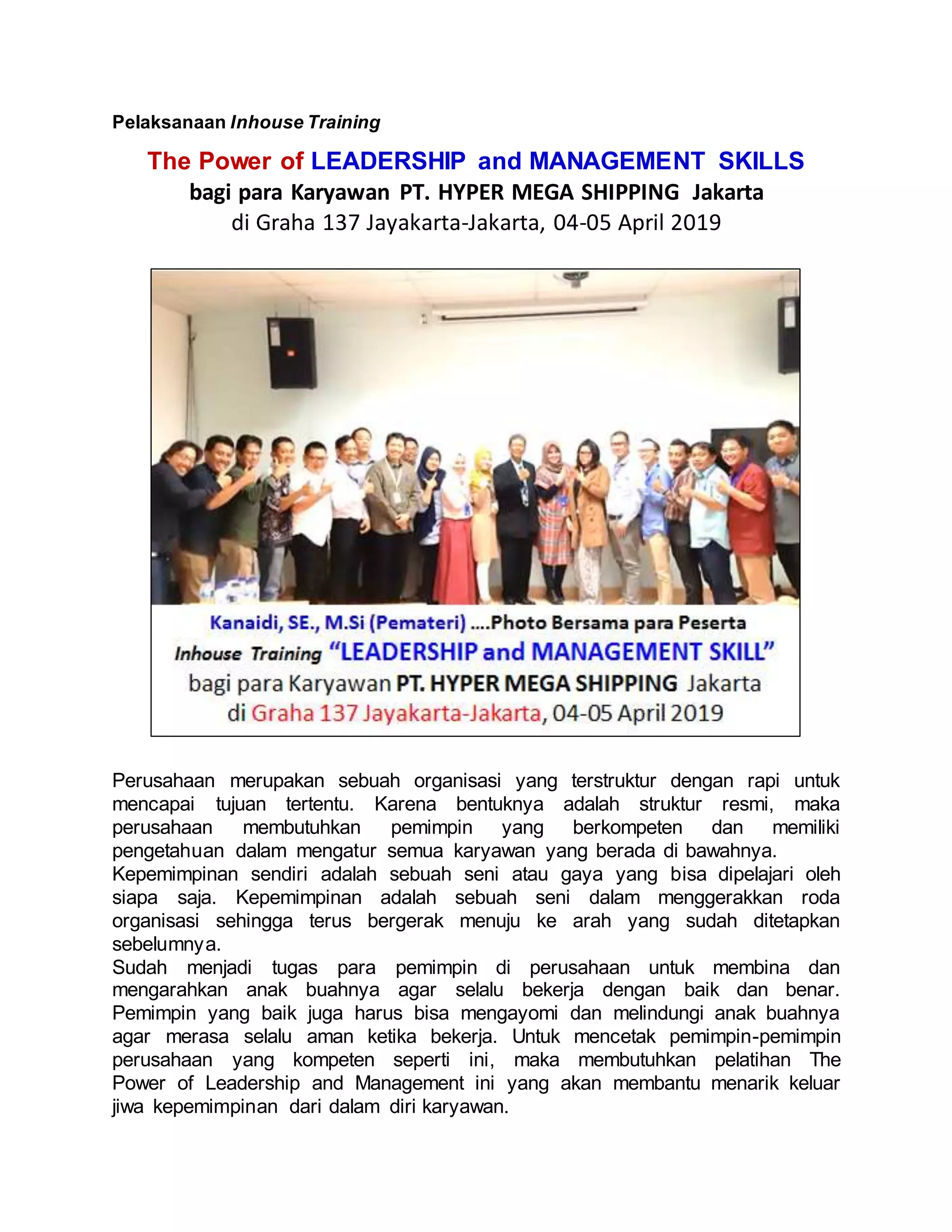 Inhouse Training "The Power of LEADERSHIP & MANAGEMENT SKILL" para ...