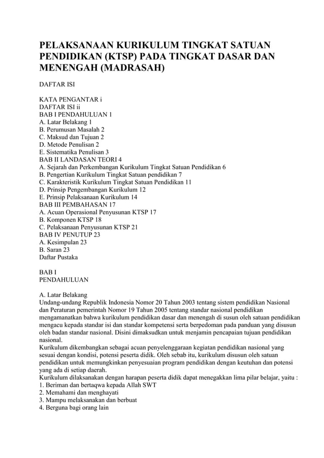 Pelaksanaan kurikulum tingkat satuan pendidikan | PDF