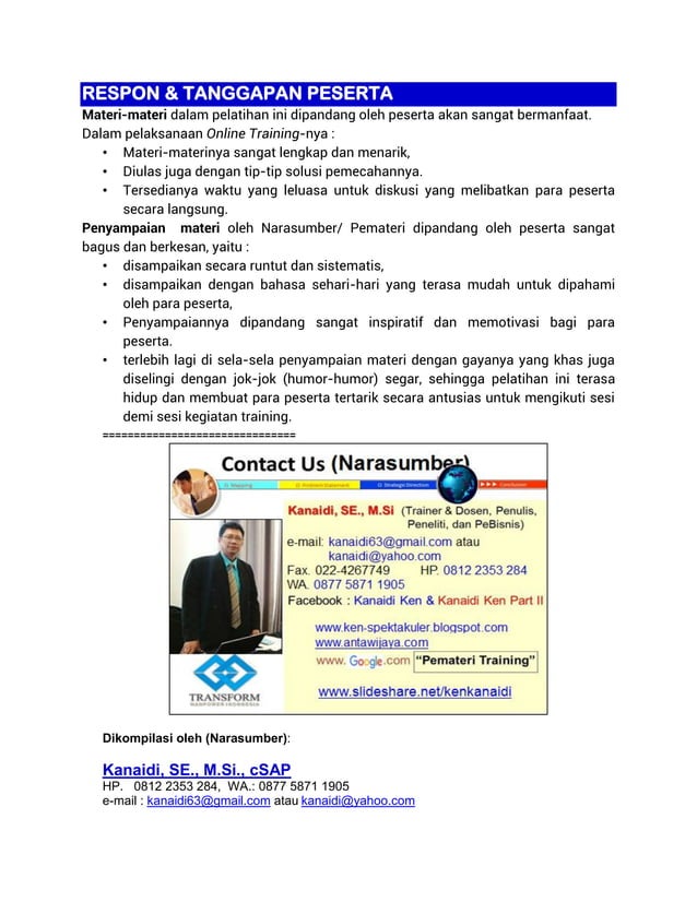Pelaksanaan online training "EXPORT IMPOR & KEPABEANAN"_MPI_ 08-09 okt 2020 | PDF