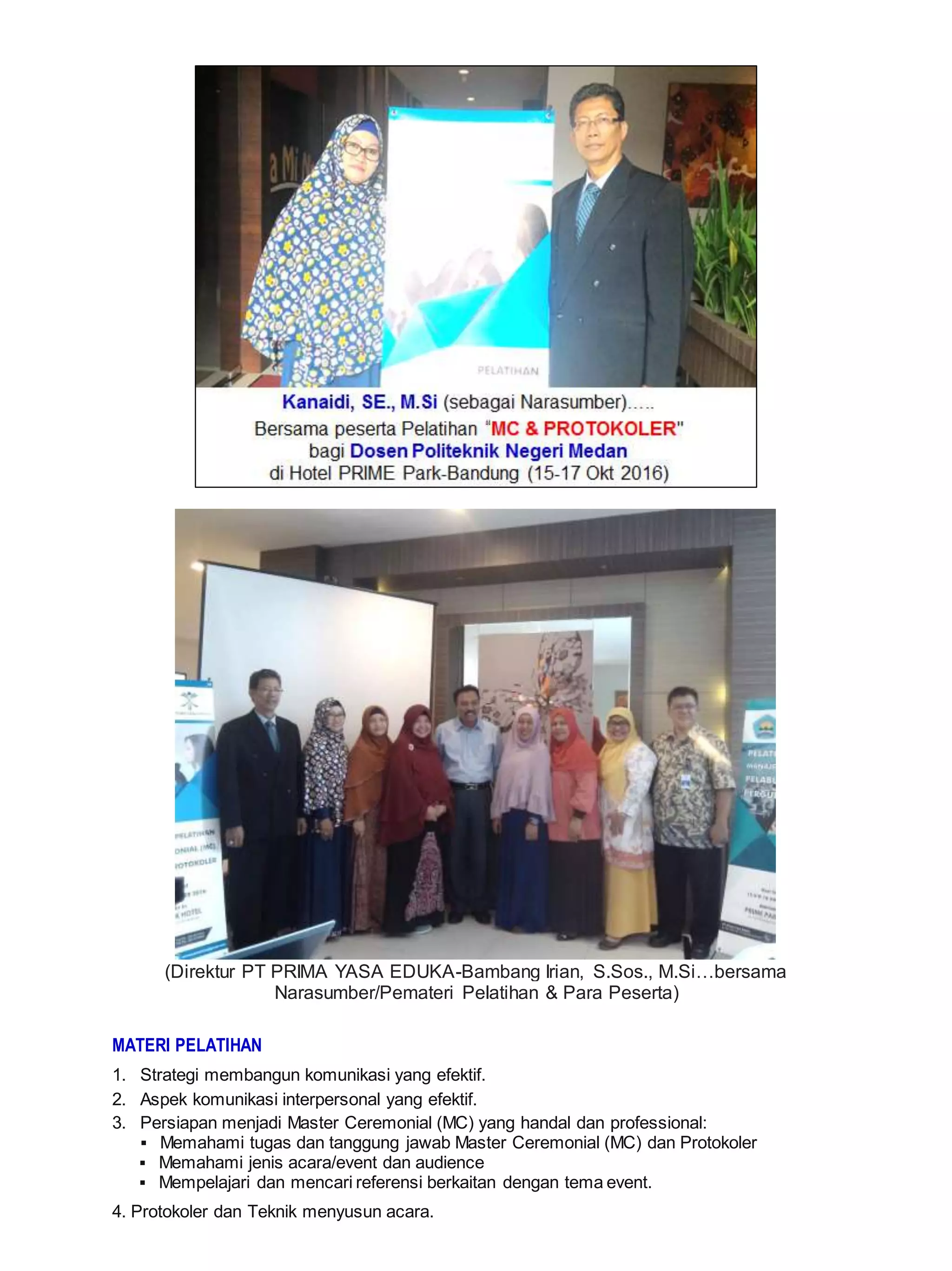 Pelatihan "Professional MC & PROTOKOLER" bagi Dosen POLMED | DOCX