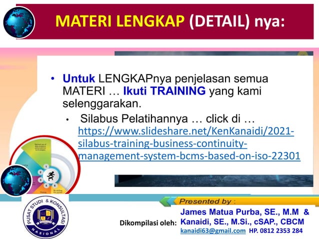 PELAKSANAAN + Link2 MATERI Training _"Business Continuity Management ...
