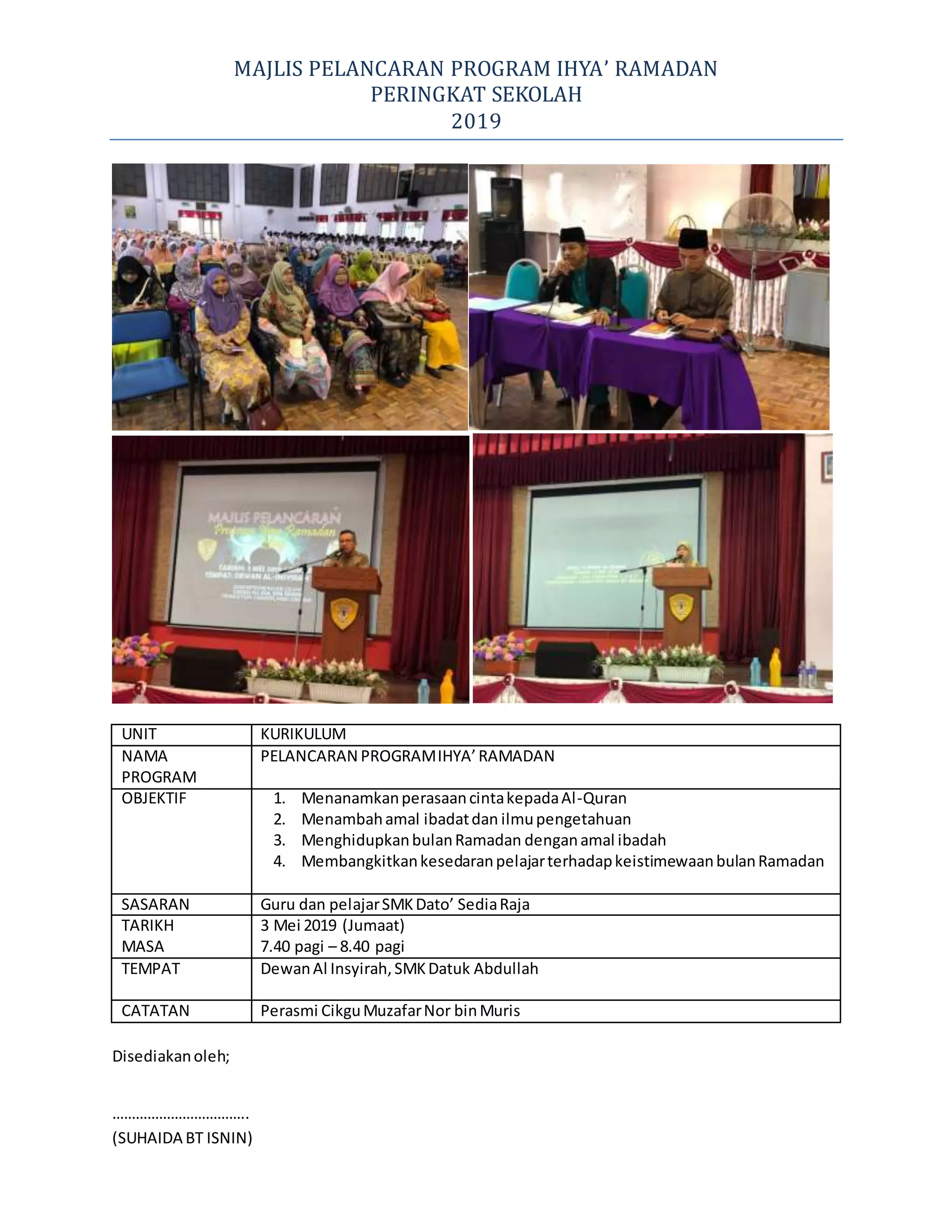 Pelancaran Ihya' Ramadan 2019 | DOCX