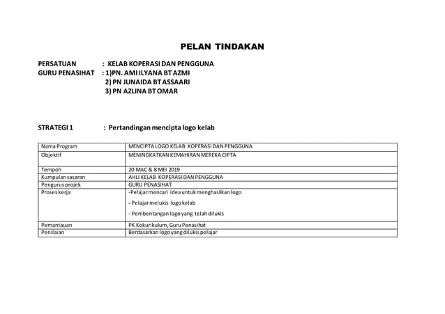 Pelan operasi 2017 persatuan koperasi dan pengguna | DOCX