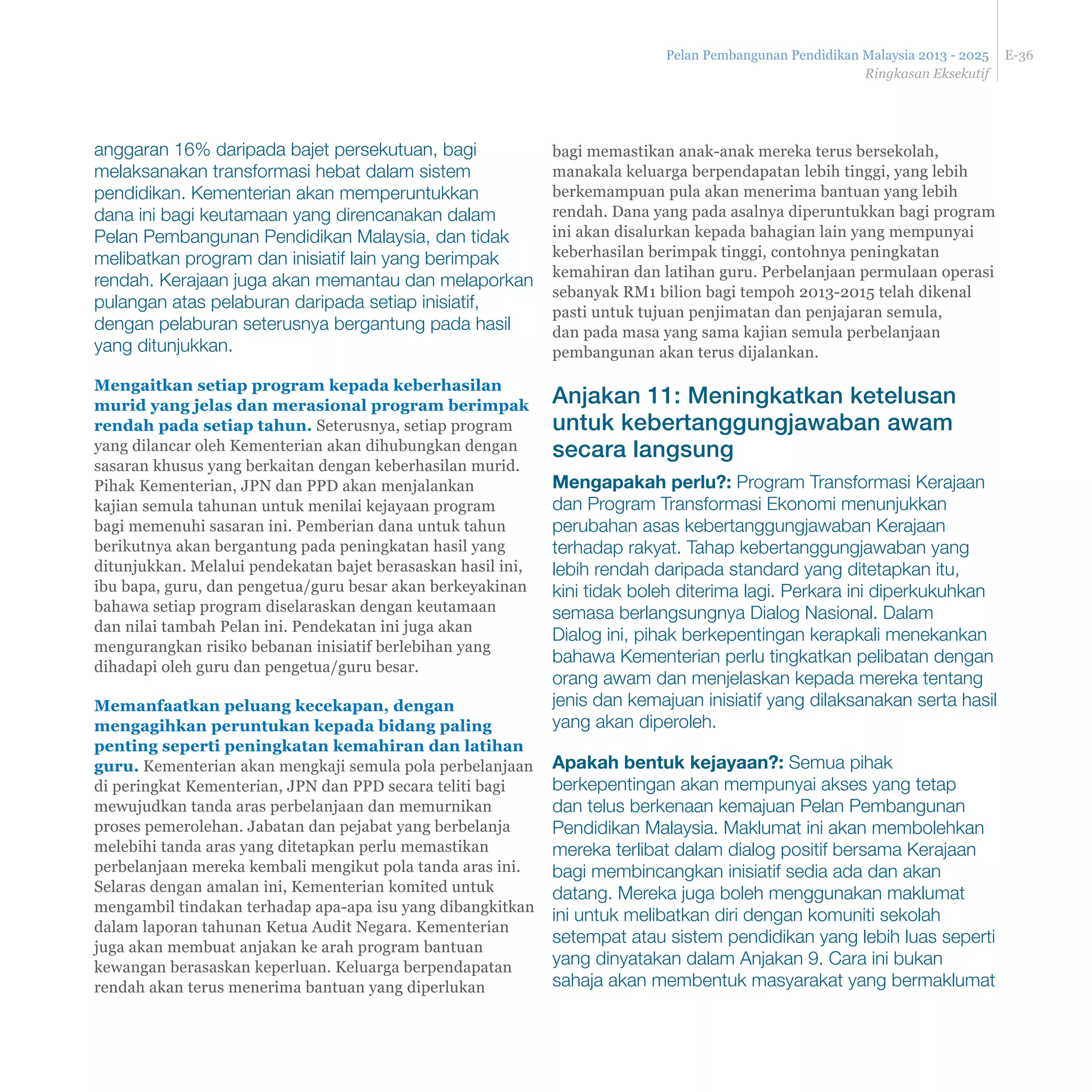 Pelan Pembangunan Pendidikan Malaysia 2013-2025(Ringkasan) | PDF