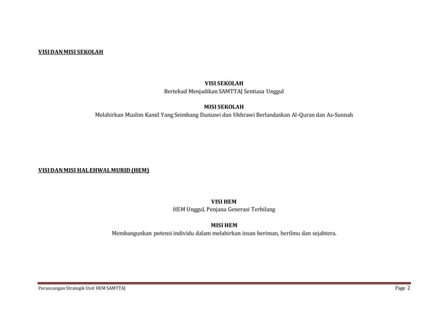 CONTOH PELAN STRATEGIK UNIT HEM | DOCX