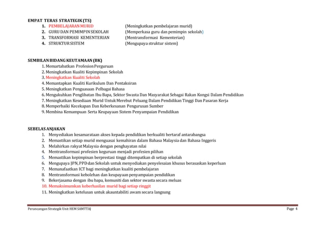 CONTOH PELAN STRATEGIK UNIT HEM | DOCX