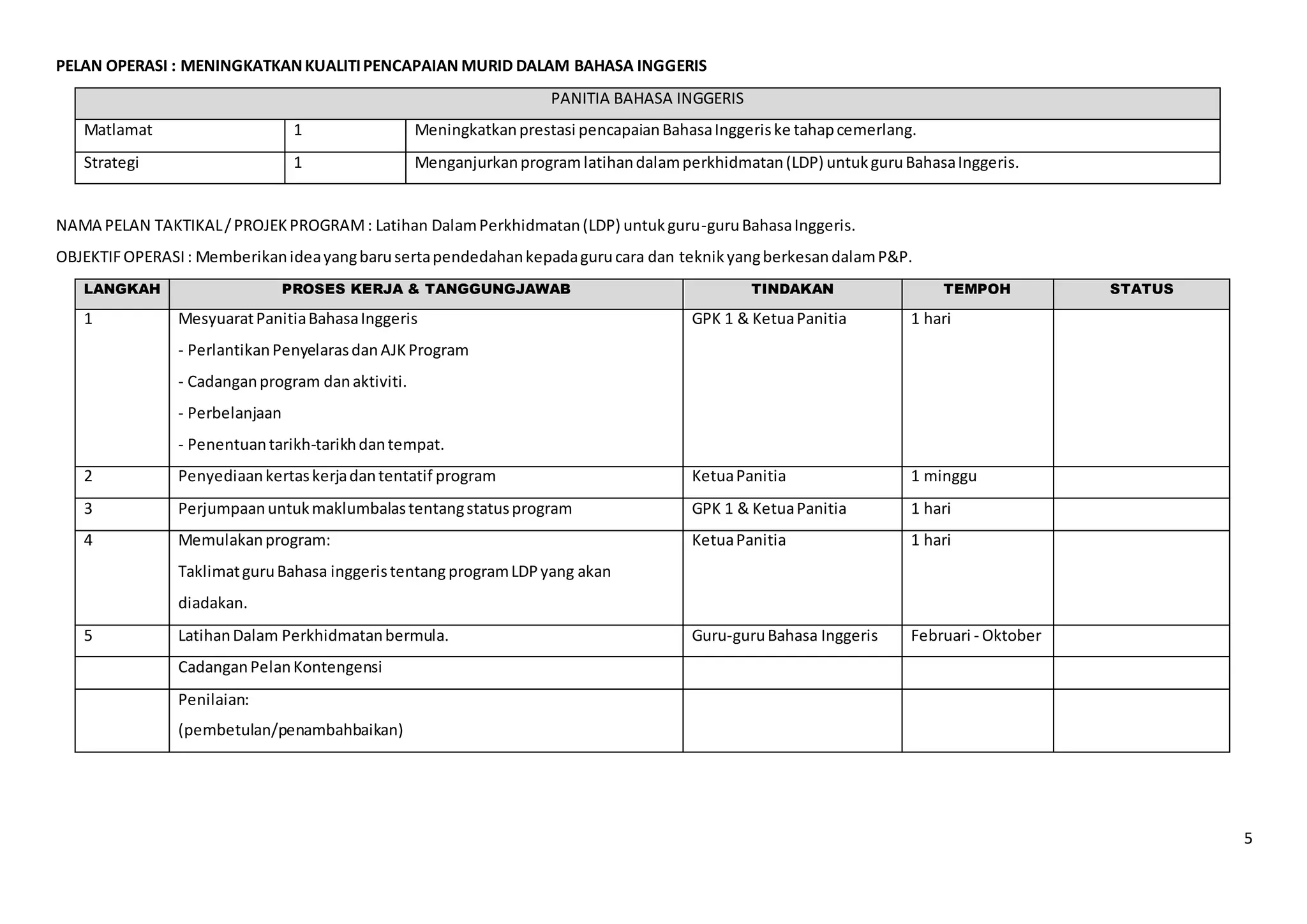 Pelan strategik panitia bahasa inggeris sk kepala batas Jitra 2020 | DOCX