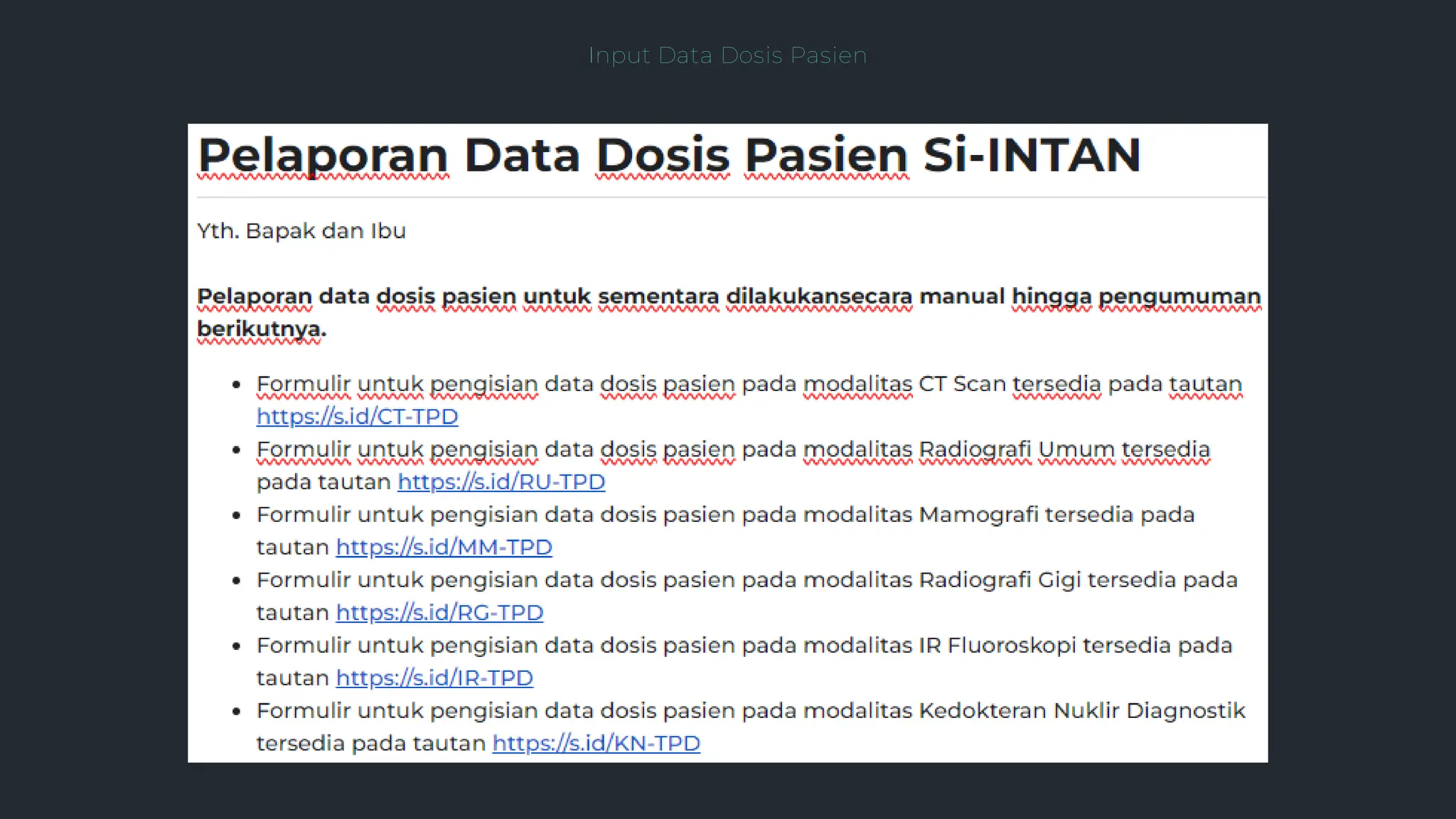 Pelaporan Data Dosis Pasien untuk Evaluasi Tingkat Panduan Diagnostik | PDF