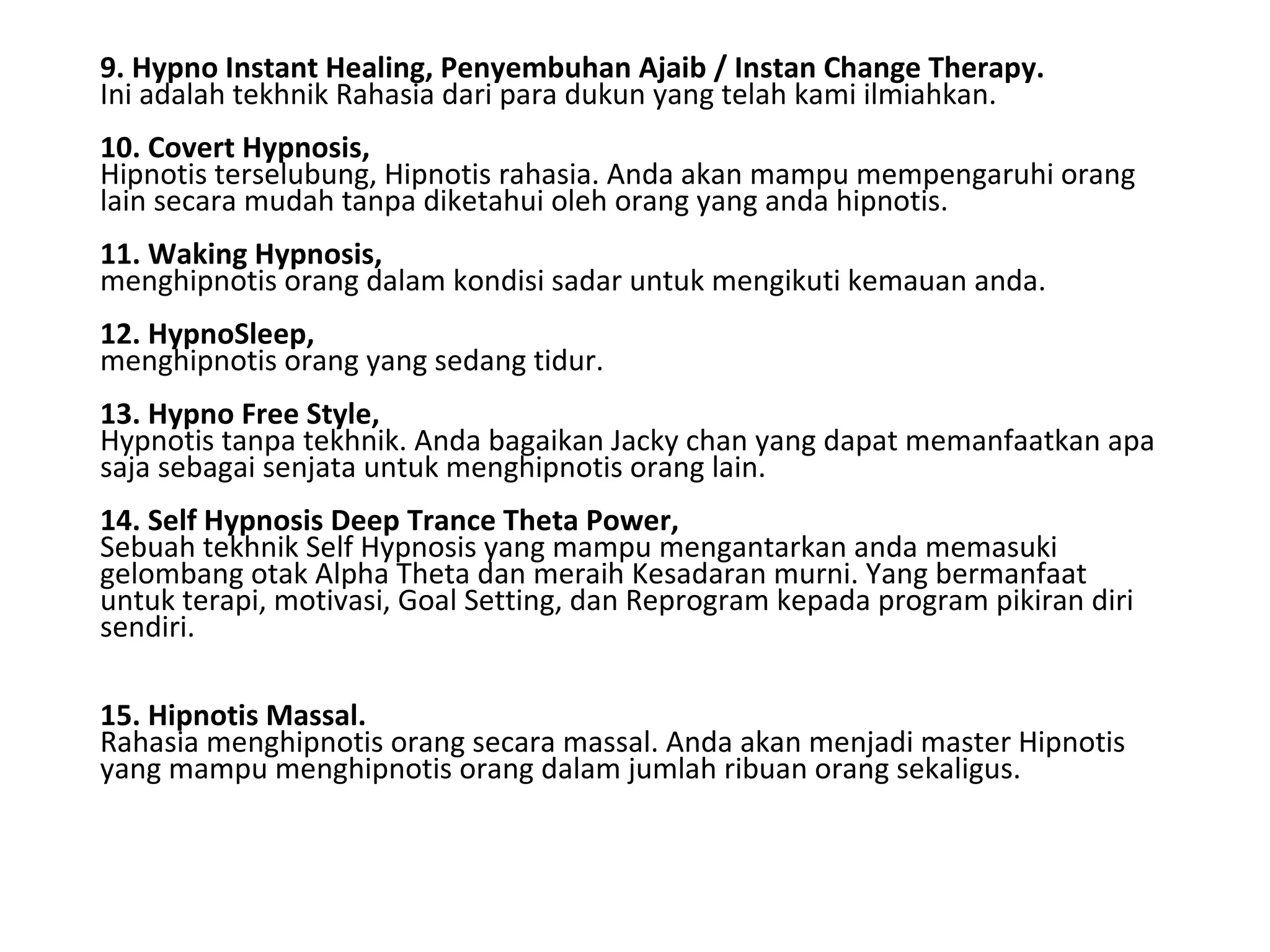 Pelatihan 15 jenis ilmu hipnotis | PPT