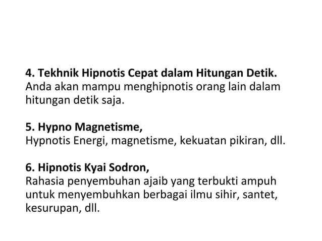 Pelatihan 15 jenis ilmu hipnotis | PPT