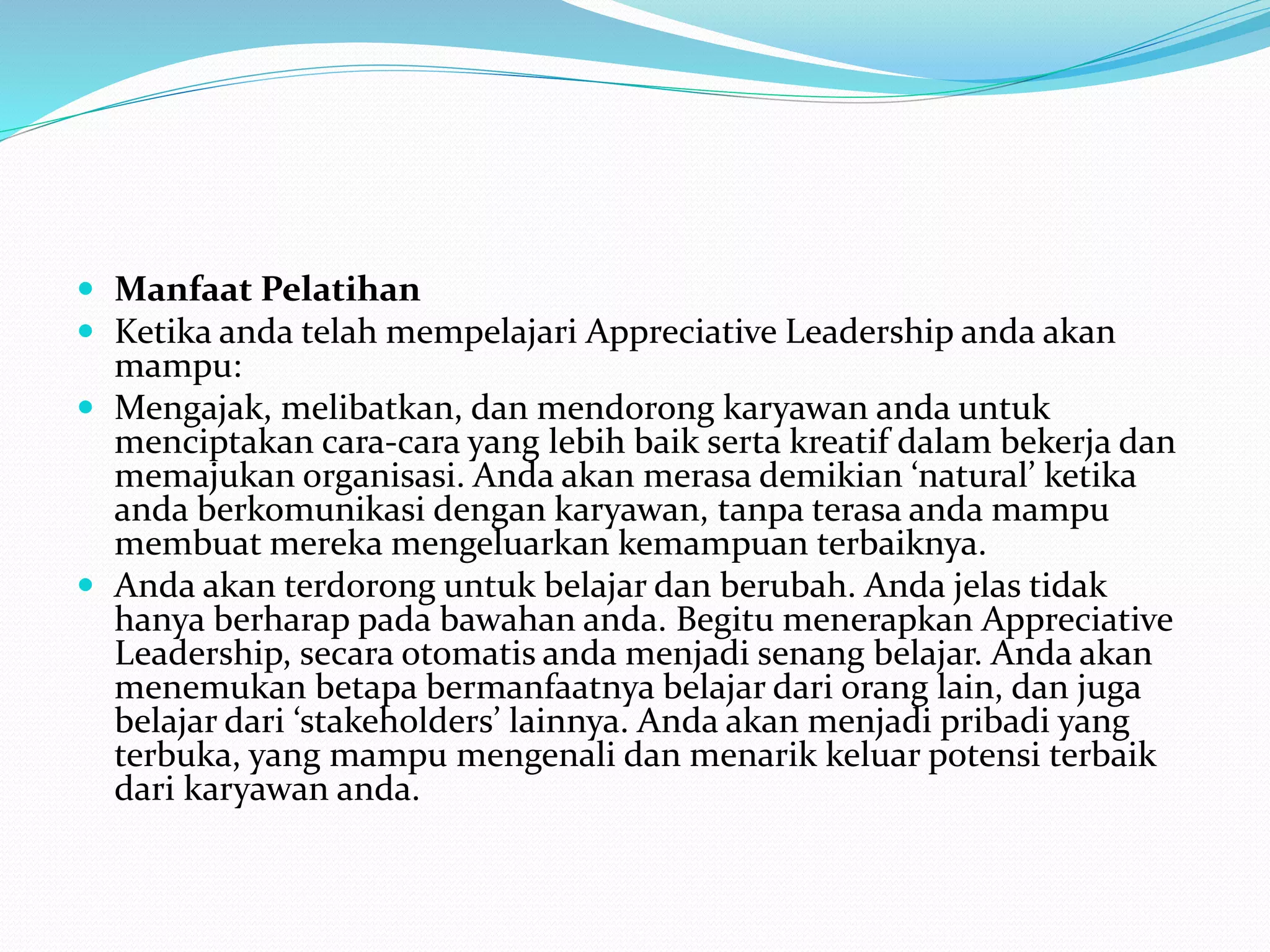 Pelatihan appreciative leadership | PPTX