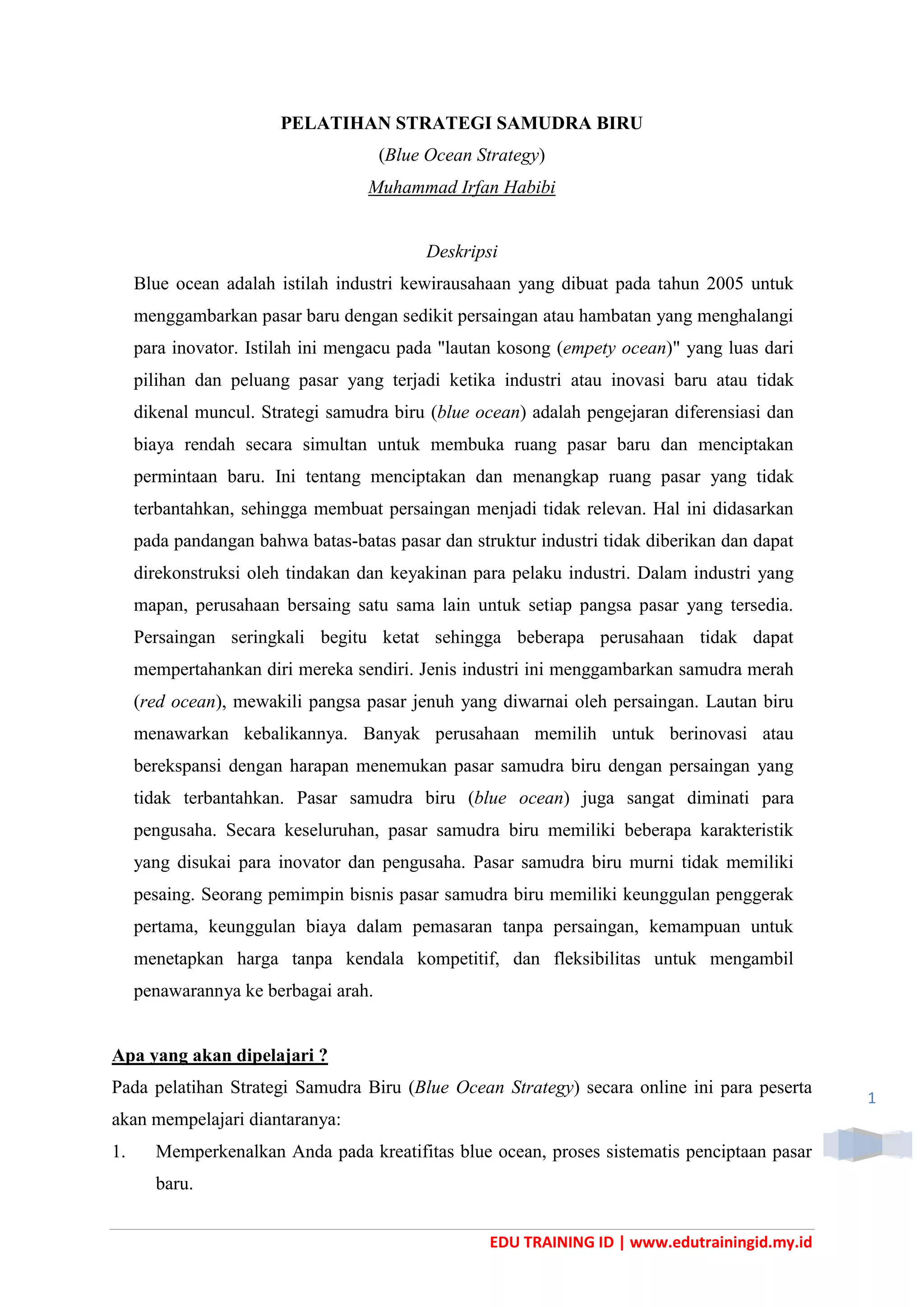 Pelatihan Strategi Samudra Biru (Blue Ocean Strategy) | PDF
