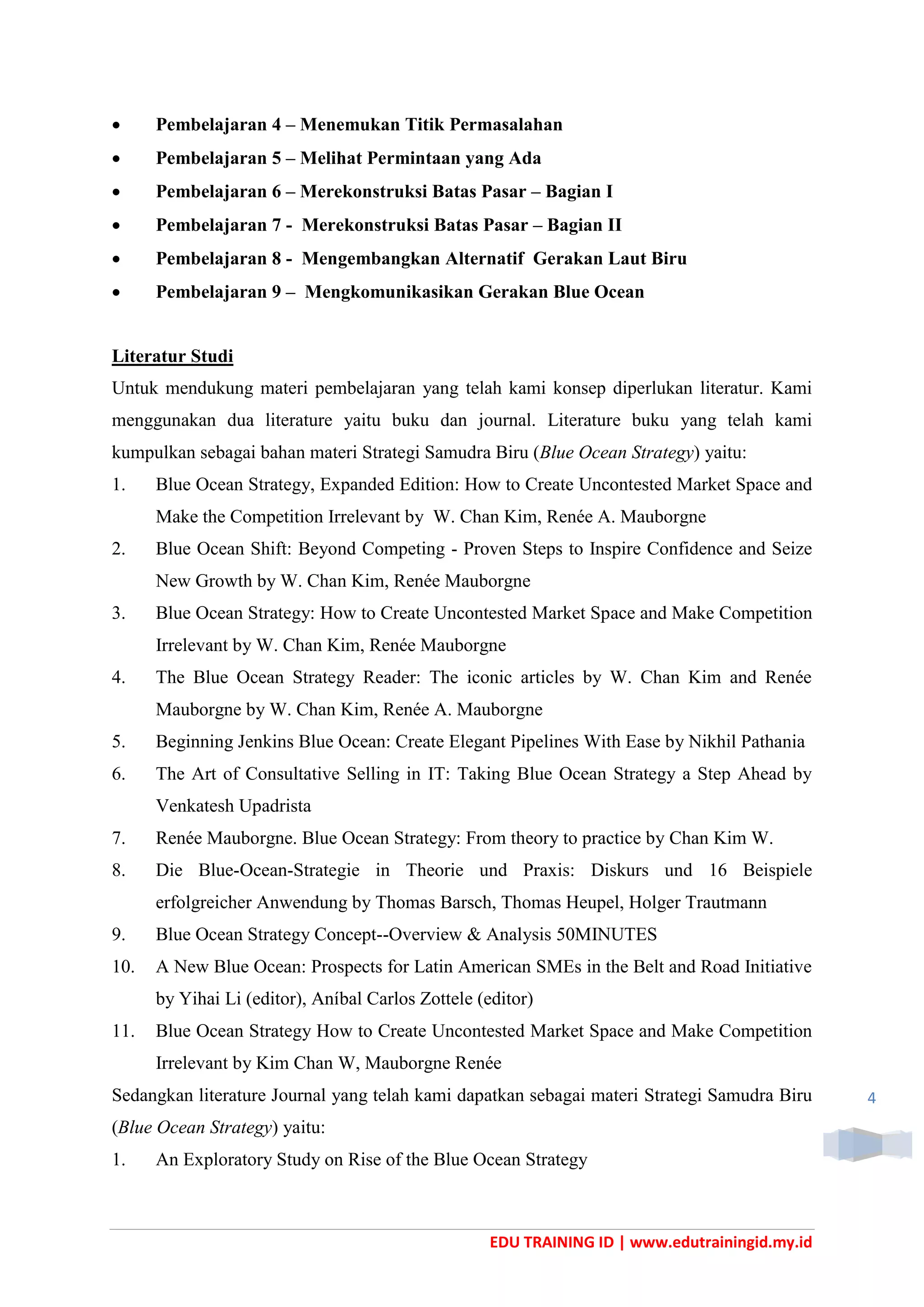 Pelatihan Strategi Samudra Biru (Blue Ocean Strategy) | PDF