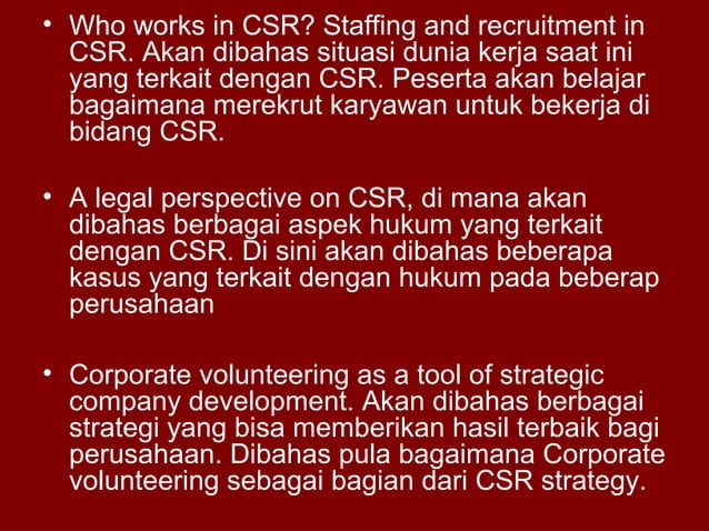 Pelatihan Corporate Social Responsibility 2 Ppt