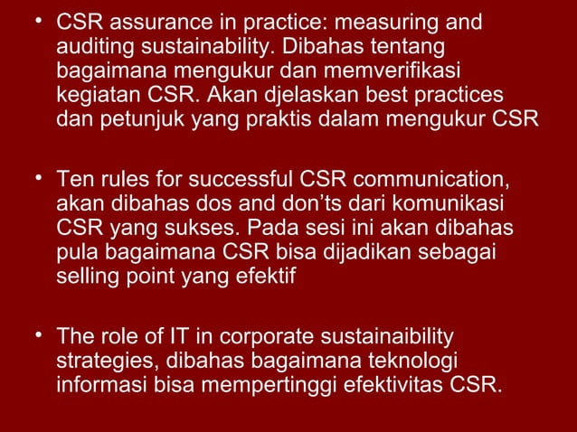 Pelatihan Corporate Social Responsibility 2 Ppt
