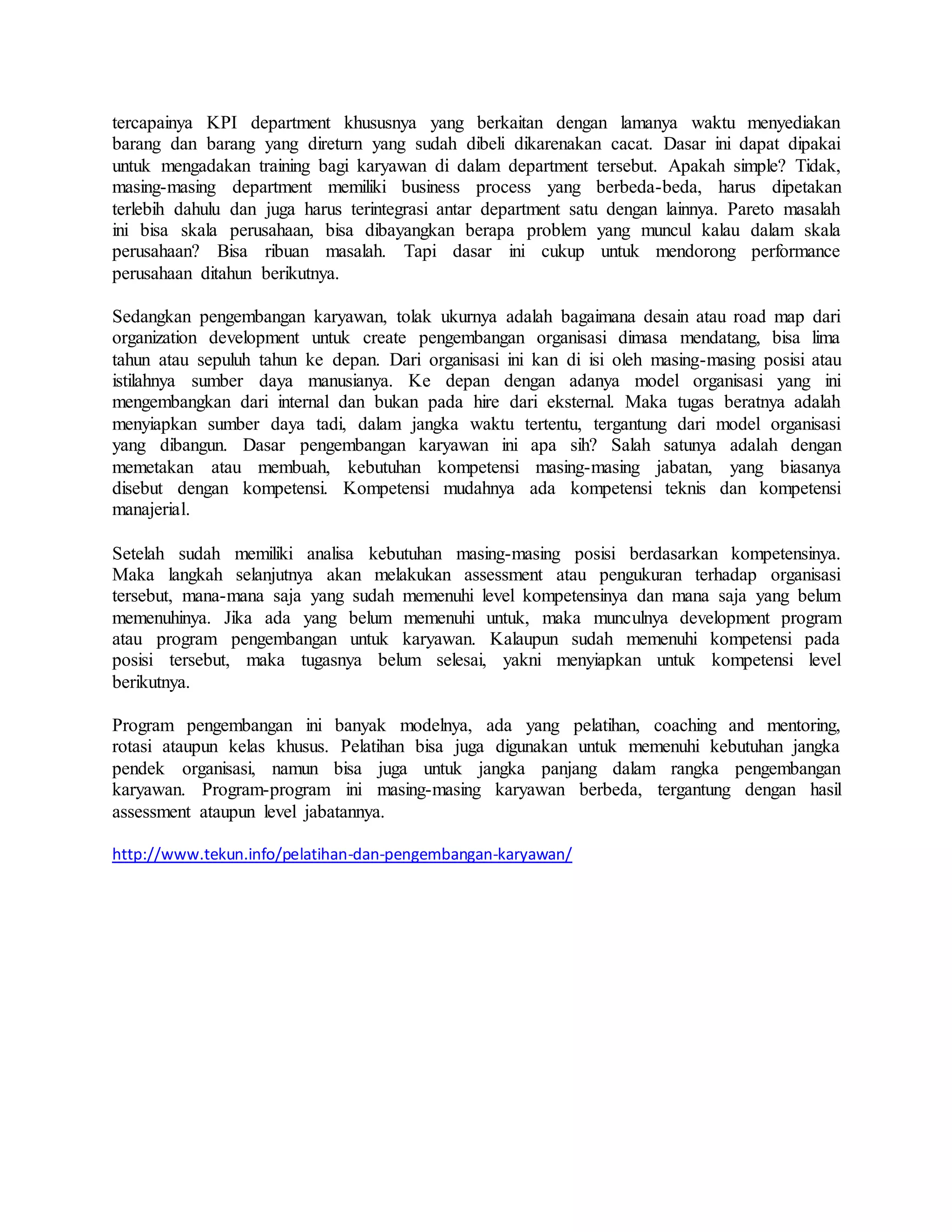 Pelatihan dan pengembangan karyawan | DOCX