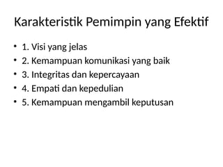 Pelatihan Leadership. Karakteristik Pemimpin yang Efektifpptx | PPT
