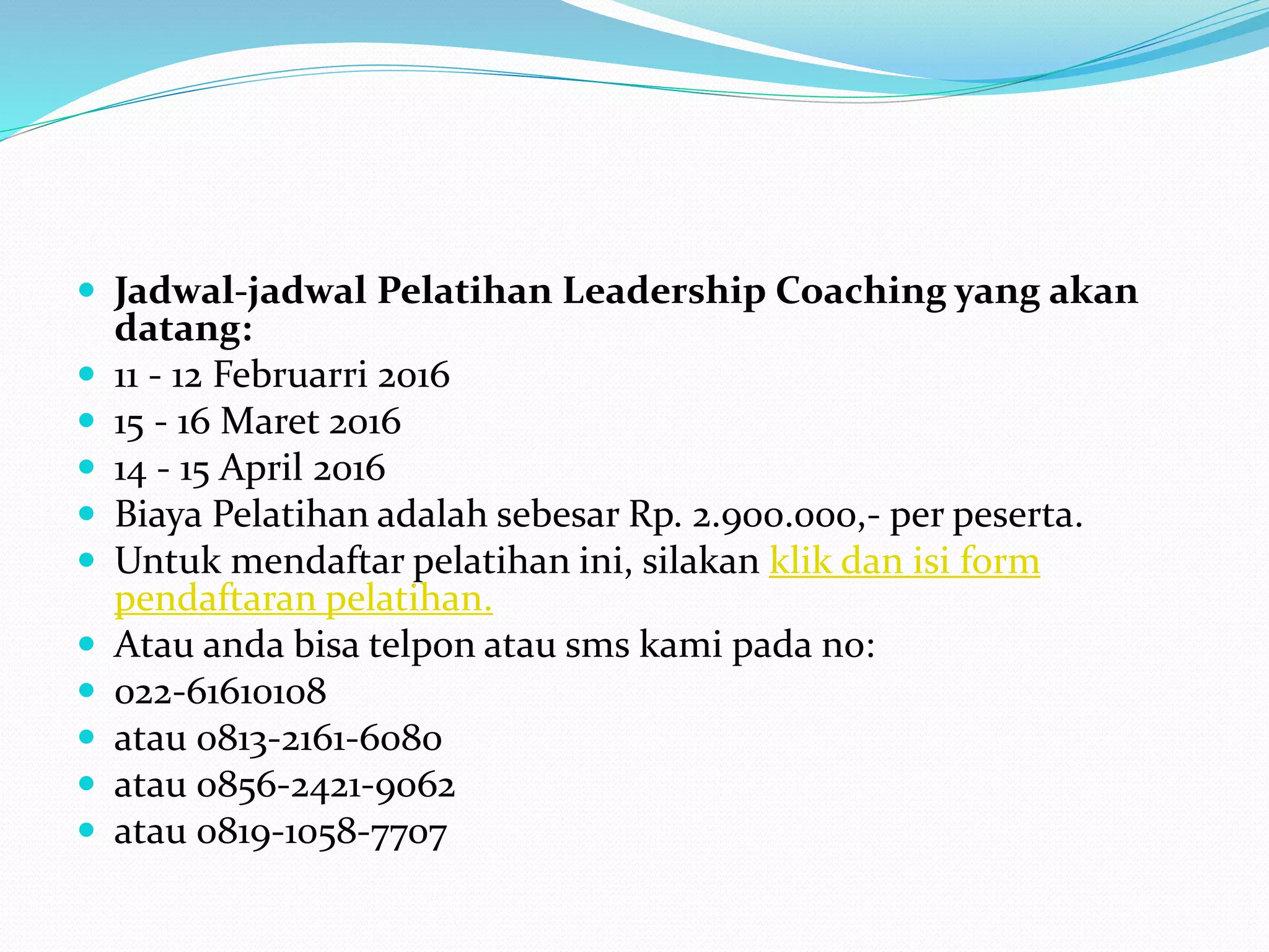 Pelatihan leadership coaching | PPTX