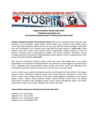 Pelatihan manajemen quality control rumah sakit | PDF