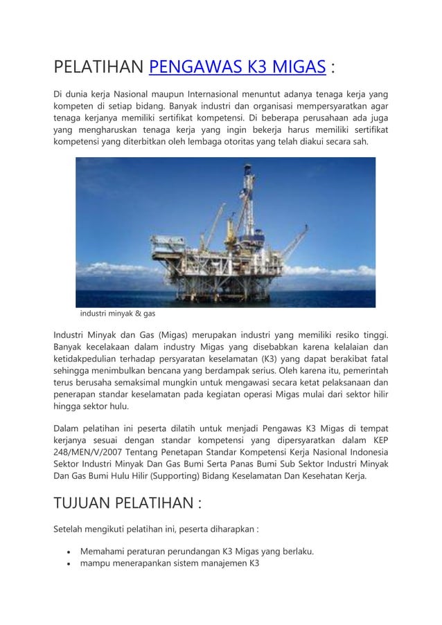 Pelatihan pengawas k3 migas | PDF