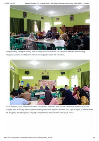 Pelatihan Produksi Film Penelitian Sosial - SMA Negeri 1 Pamotan Kamis 13 April 2023 - SMA N 1 ...