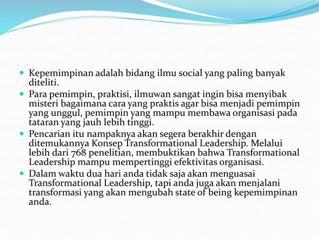 Pelatihan transformational leadership | PPT
