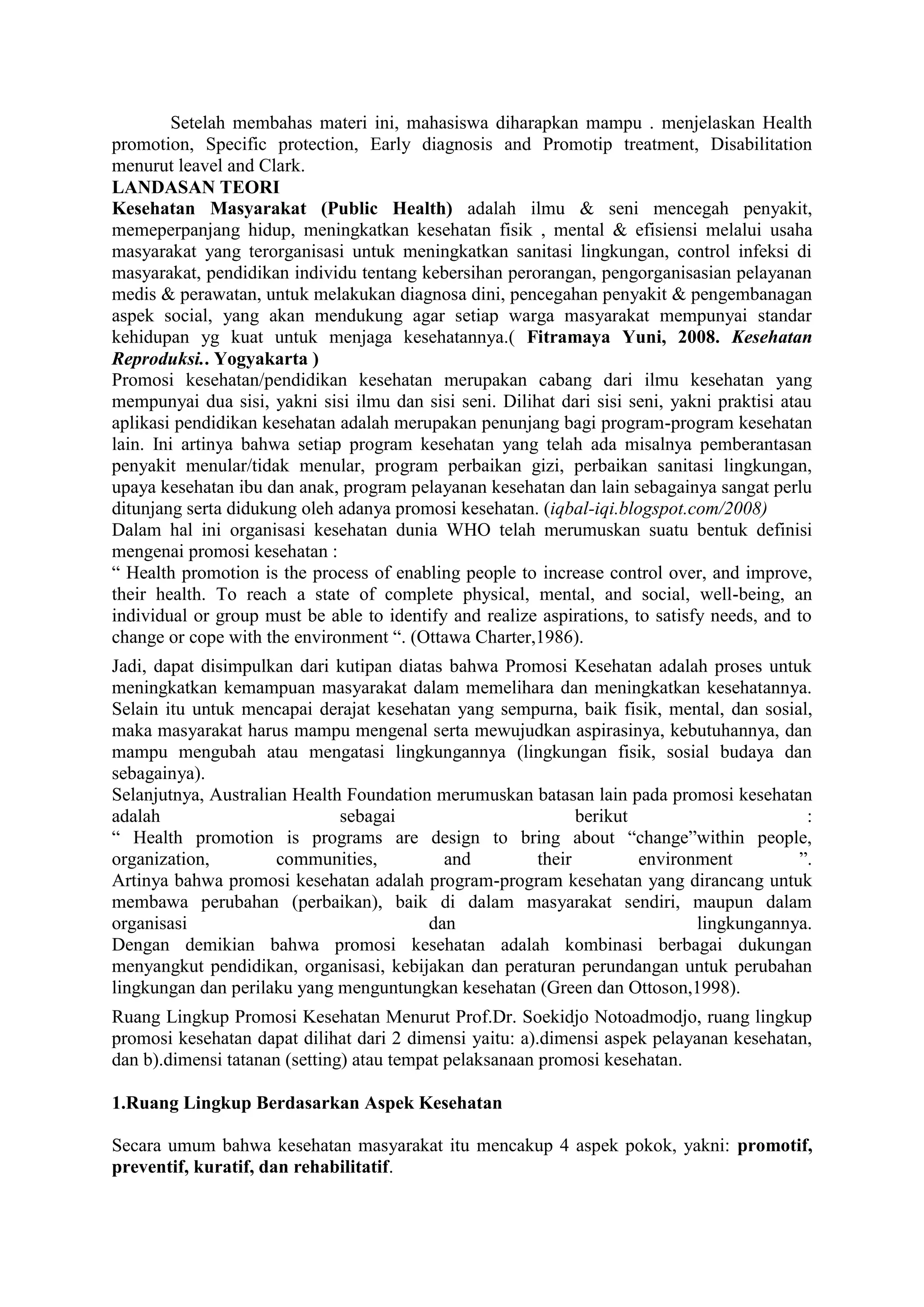 Pelayanan kesehatan promotif,preventif,kuratif dan rehabilitatif | DOCX