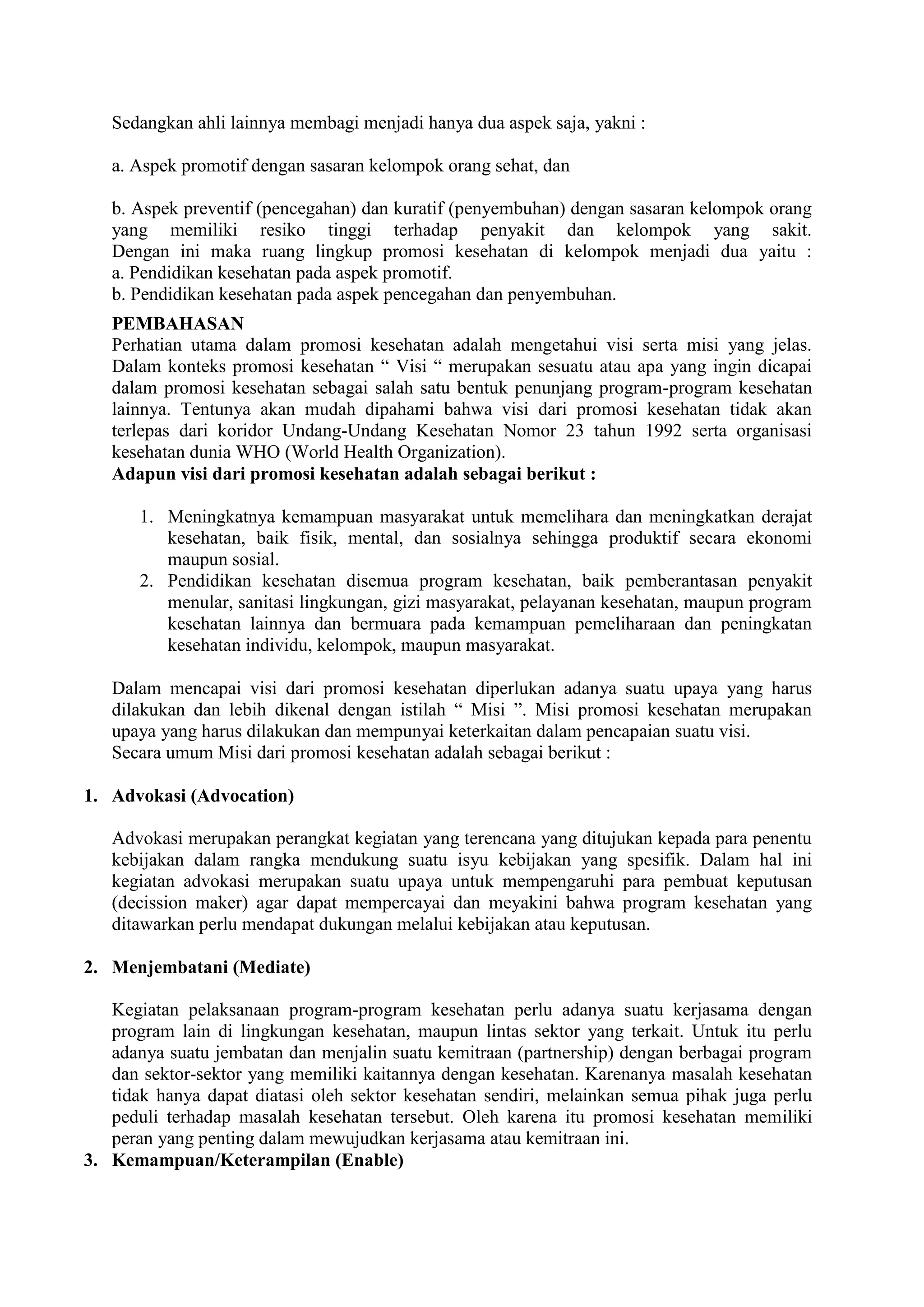 Pelayanan kesehatan promotif,preventif,kuratif dan rehabilitatif | DOCX