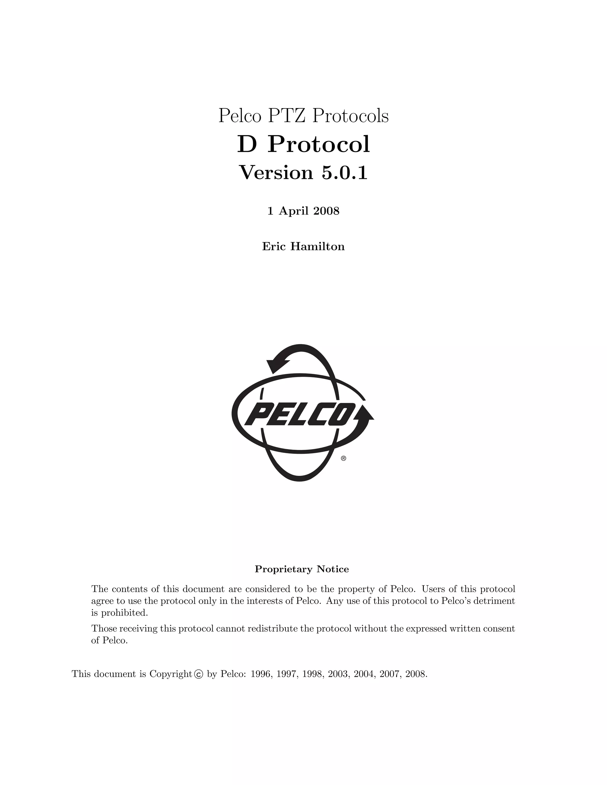 Pelco ptz-protocols-d-protocol-revision-5.0.1 | PDF