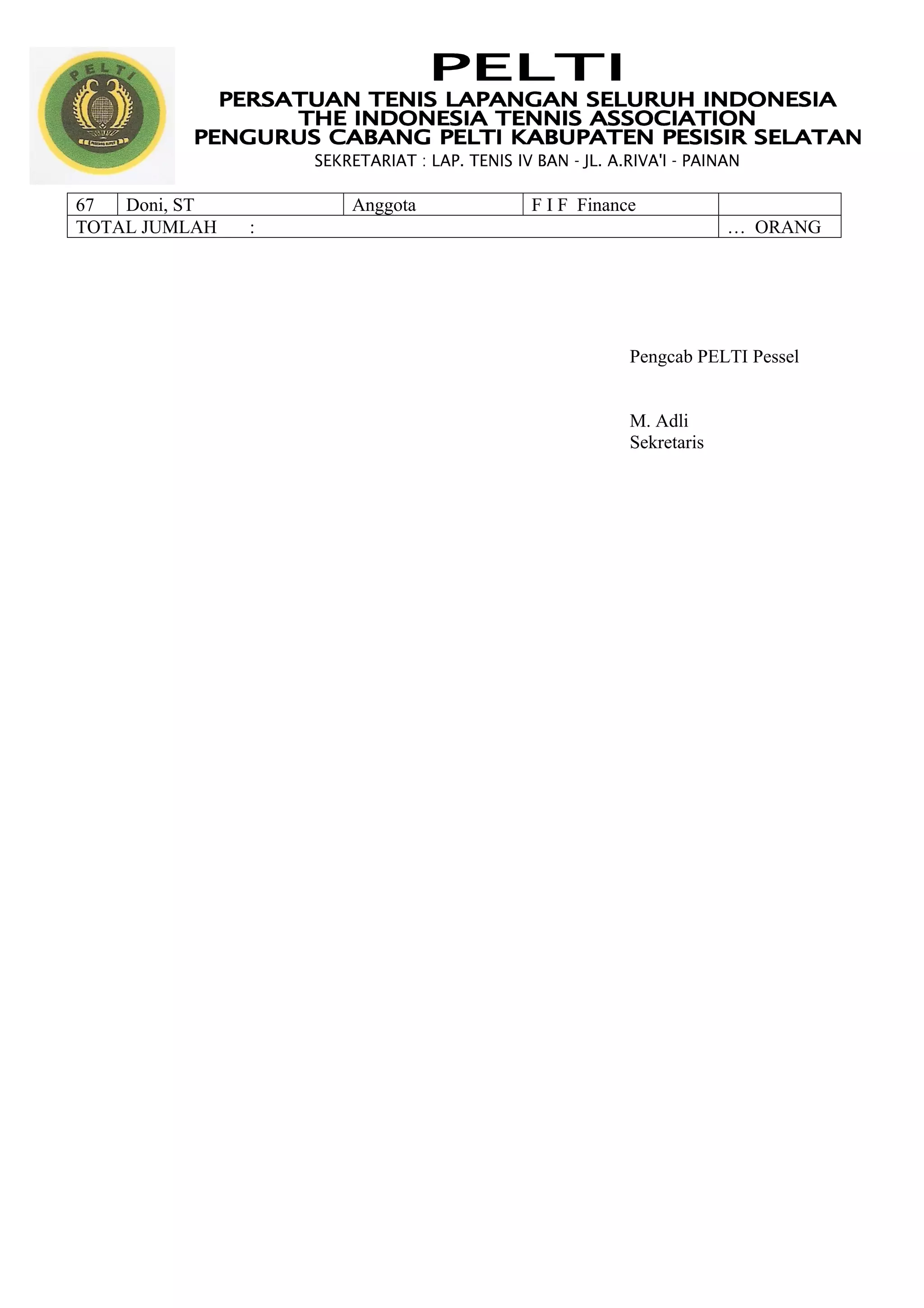 Pengcab Pelti Pesisir Selatan | PDF