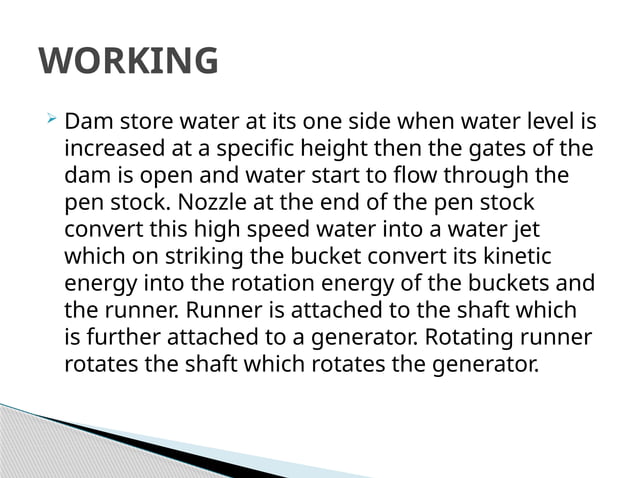 A PPT on Pelton turbine, It describe about it's working principle. | PPT