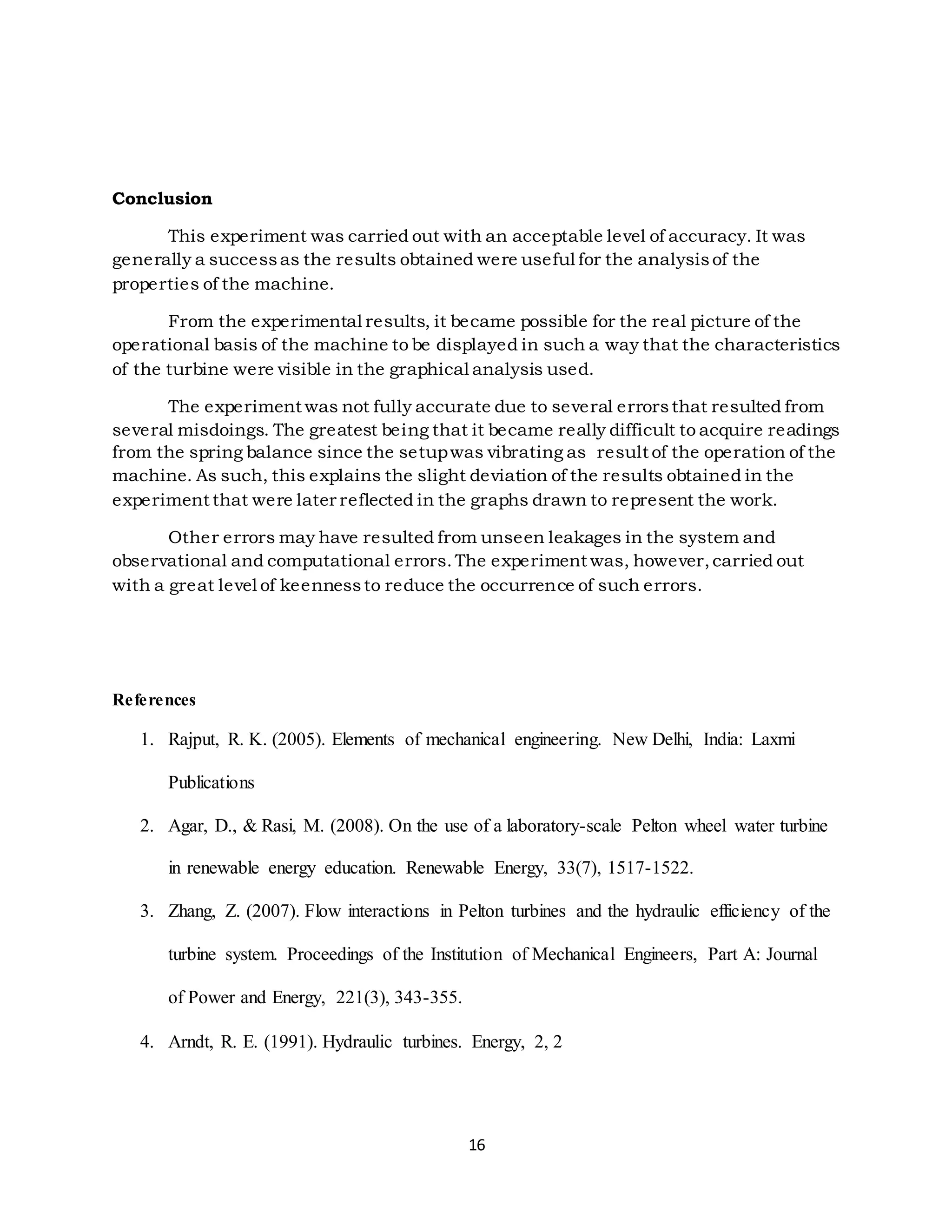 Pelton wheel experiment | DOCX