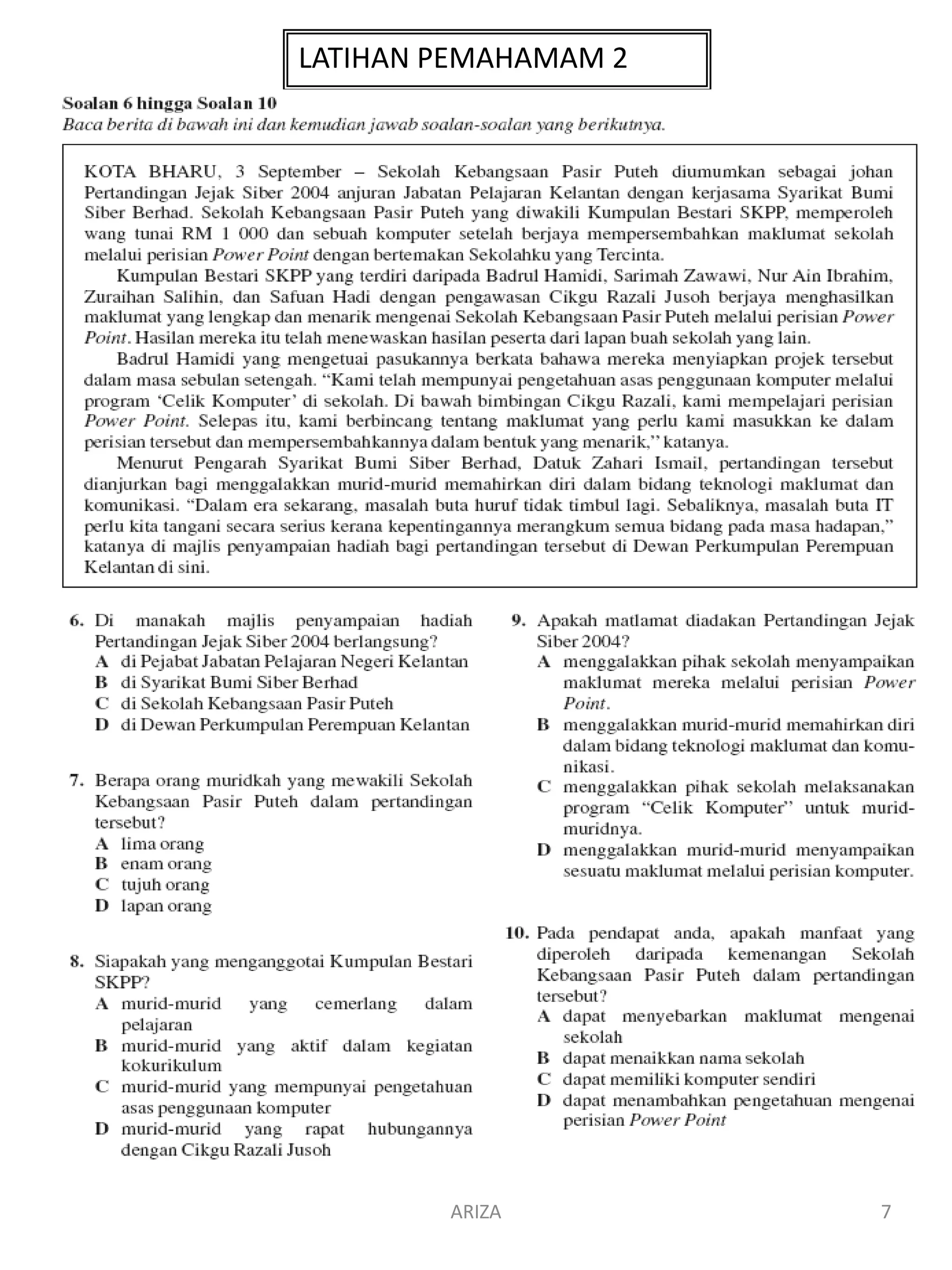 Bahasa Melayu - Pemahaman | PPTX