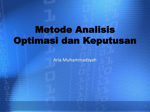Pemahaman dasar teori keputusan dan optimasi untuk perencanaan wilayah ...