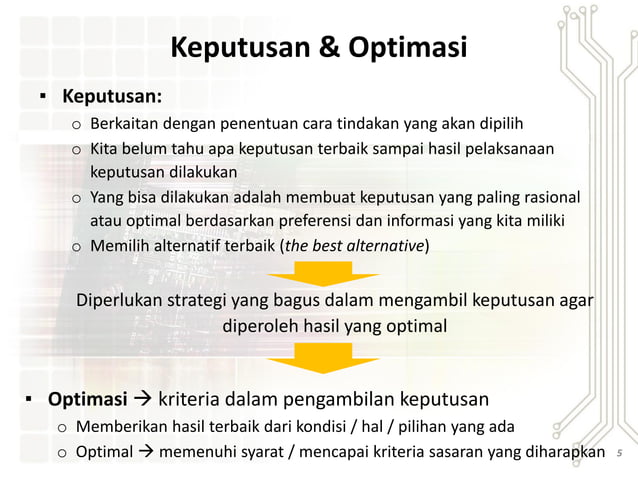 Pemahaman dasar teori keputusan dan optimasi untuk perencanaan wilayah ...